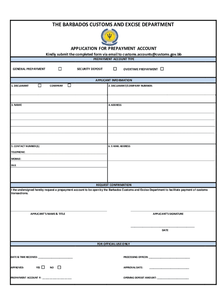 Fillable Online Application for Prepayment Account Fax Email Print - pdfFiller