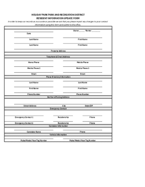 Fillable Online Holiday Park Park and Recreation District Resident ...