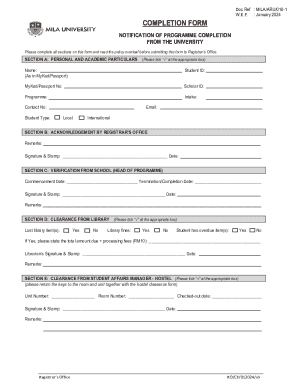 Fillable Online Notification of Programme Completion From the ...