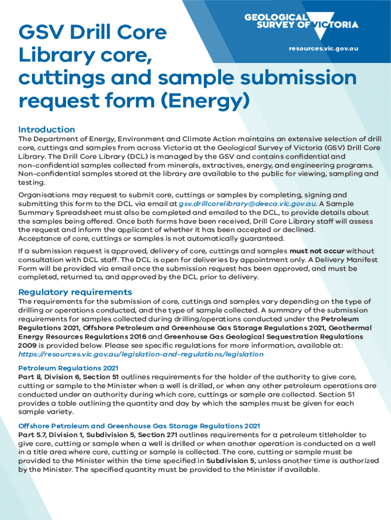 Fillable Online Gsv Drill Core Submission Request Fax Email Print ...