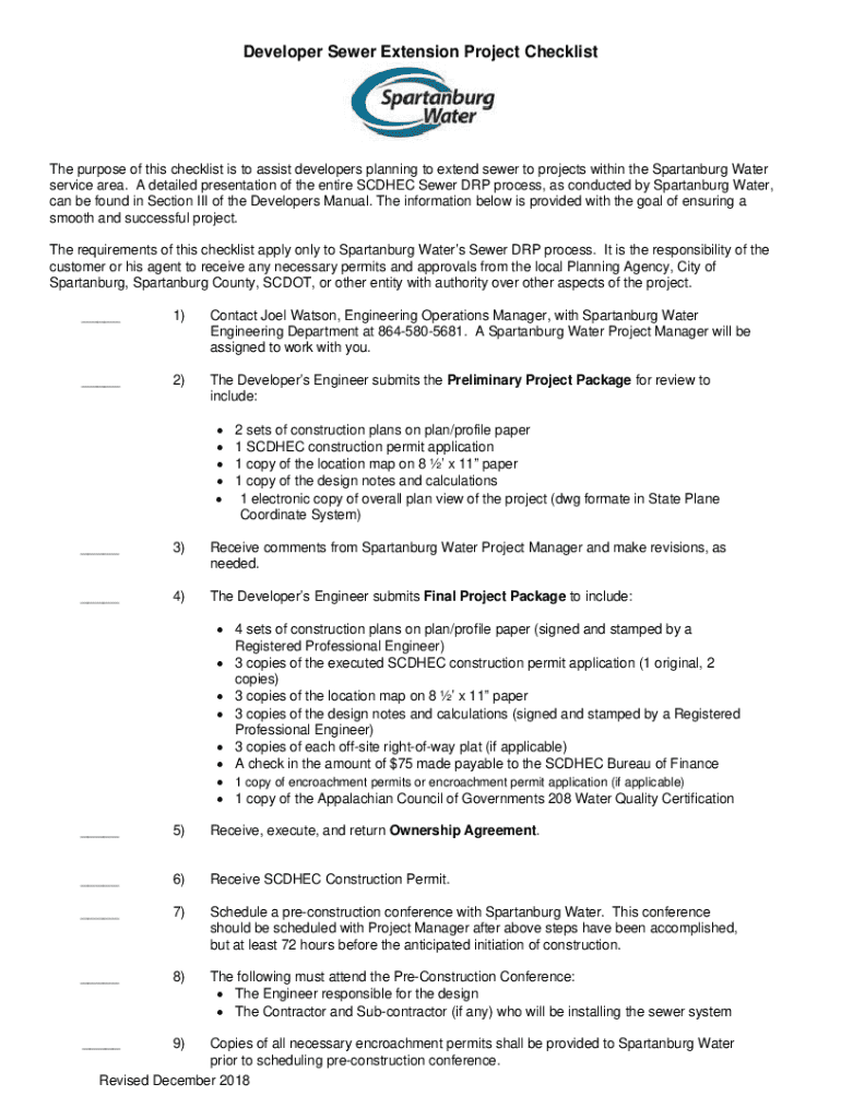 Fillable Online Developer Sewer Extension Project Checklist Fax Email Print - pdfFiller