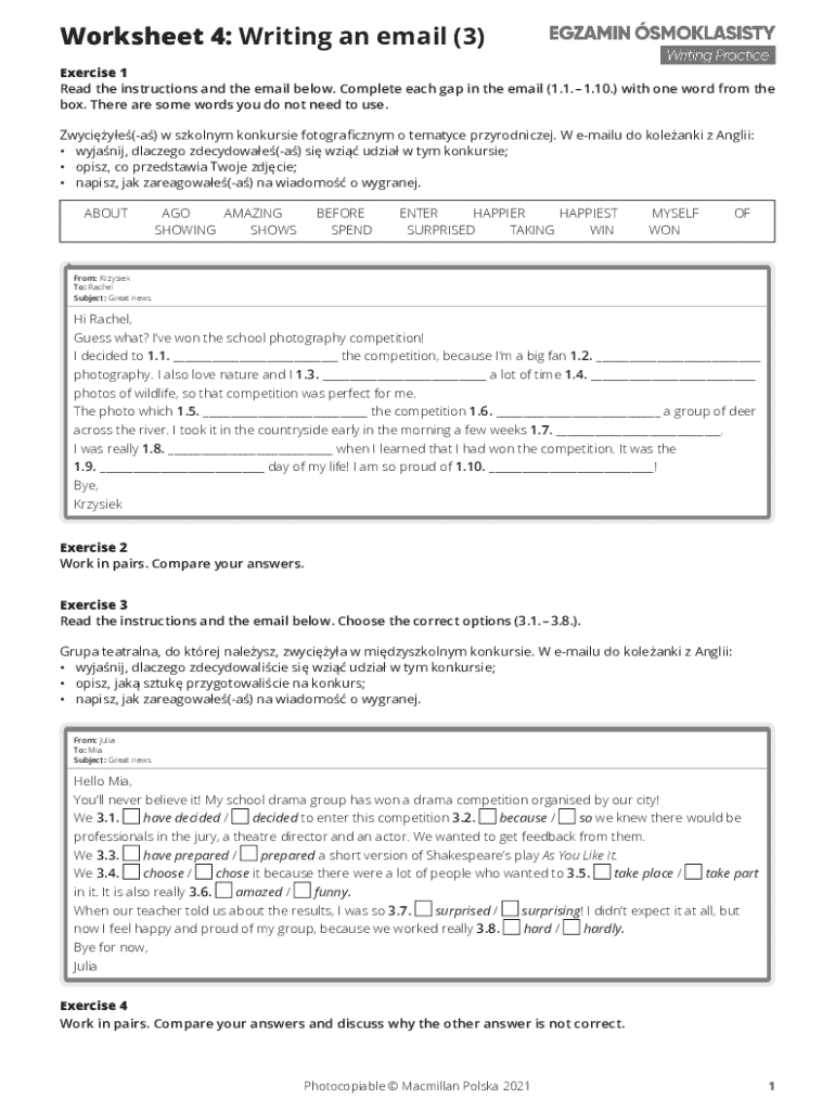 Fillable Online Worksheet 4: Writing an Email (3) Fax Email Print - pdfFiller