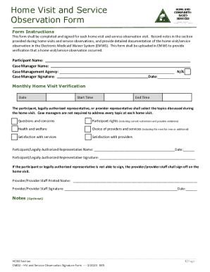 Fillable Online Home Visit and Service Observation Form Fax Email Print ...
