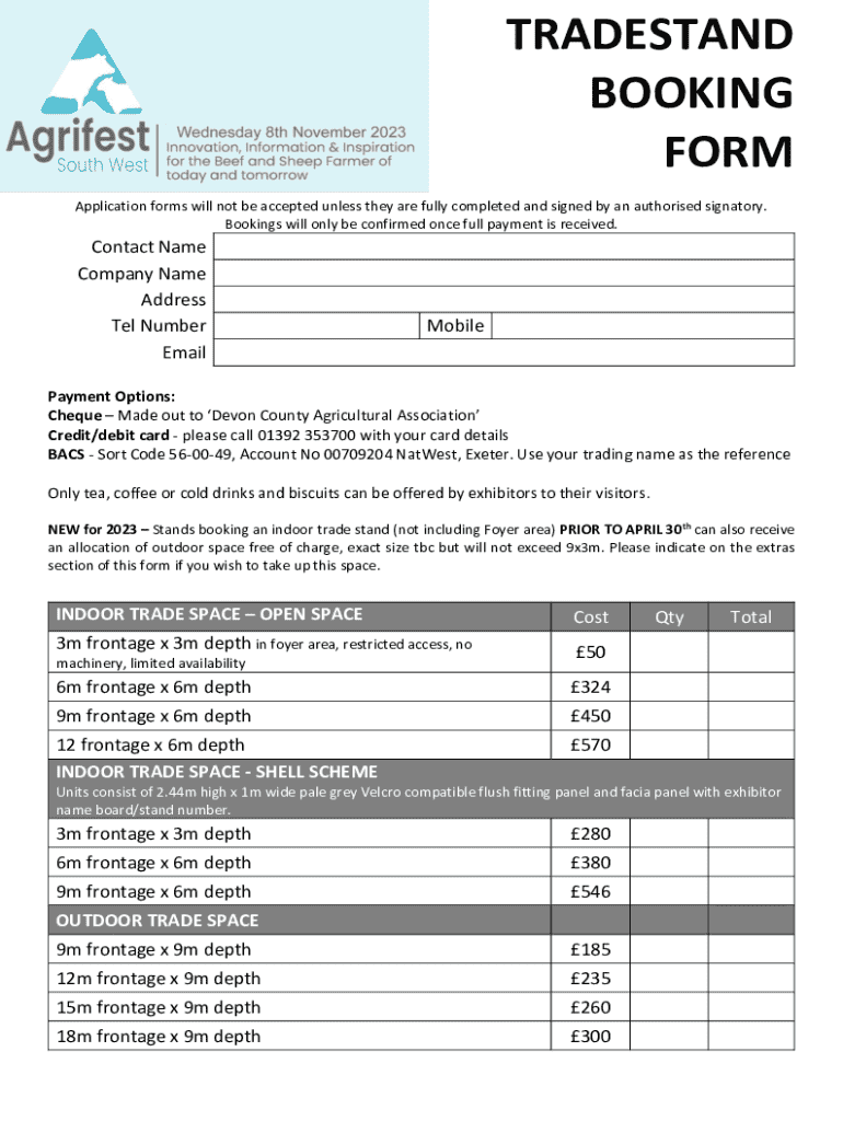 Fillable Online Trade Stand Booking Application Fax Email Print - pdfFiller