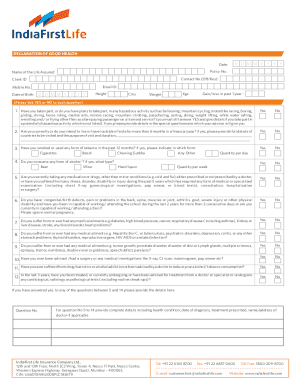 Fillable Online Declaration of Good Health Fax Email Print - pdfFiller