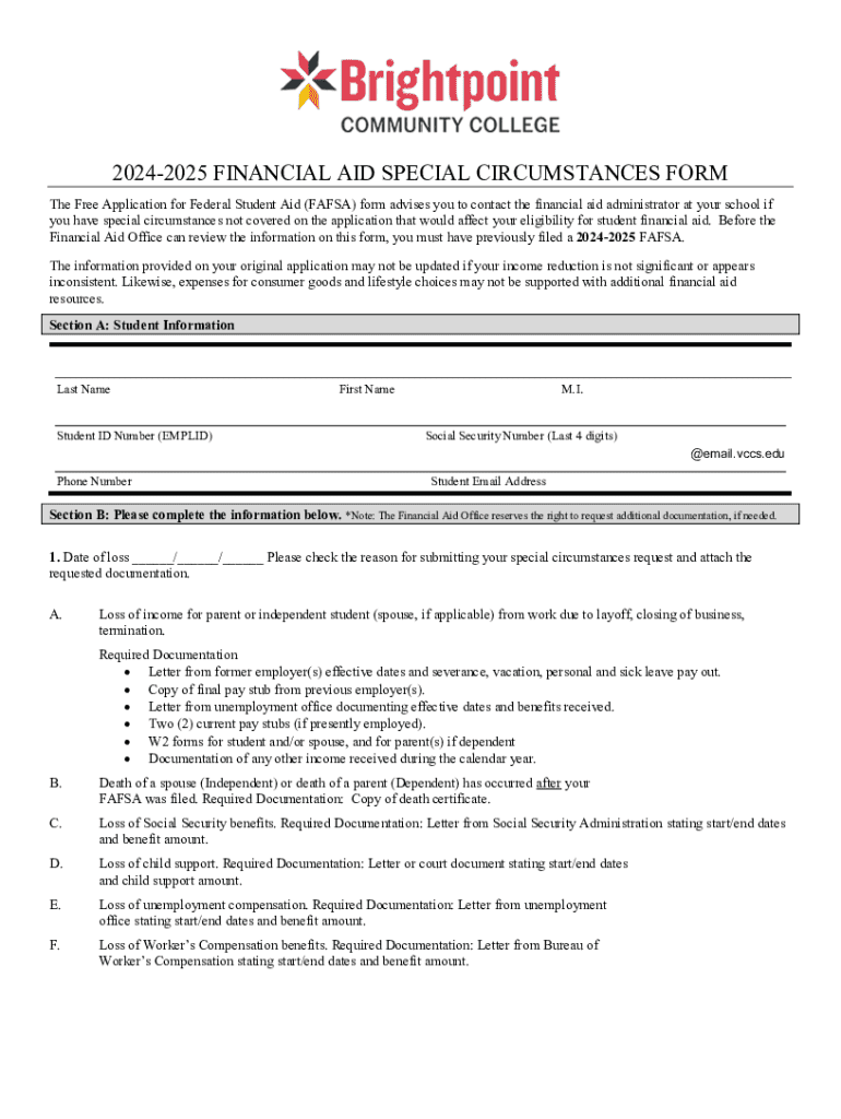 Fillable Online 2024-2025 Financial Aid Special Circumstances Form Fax ...