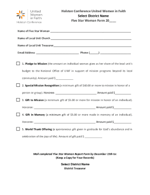 Fillable Online Five Star Woman Report Form 20____ Fax Email Print ...