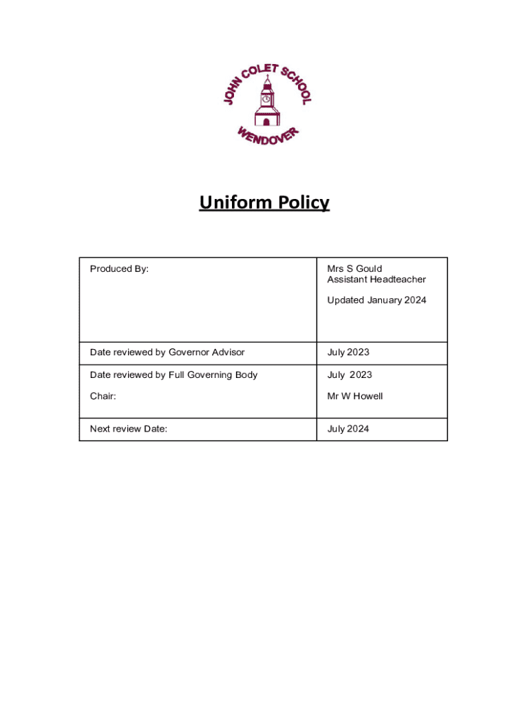 Fillable Online Uniform Policy for Students Fax Email Print - pdfFiller