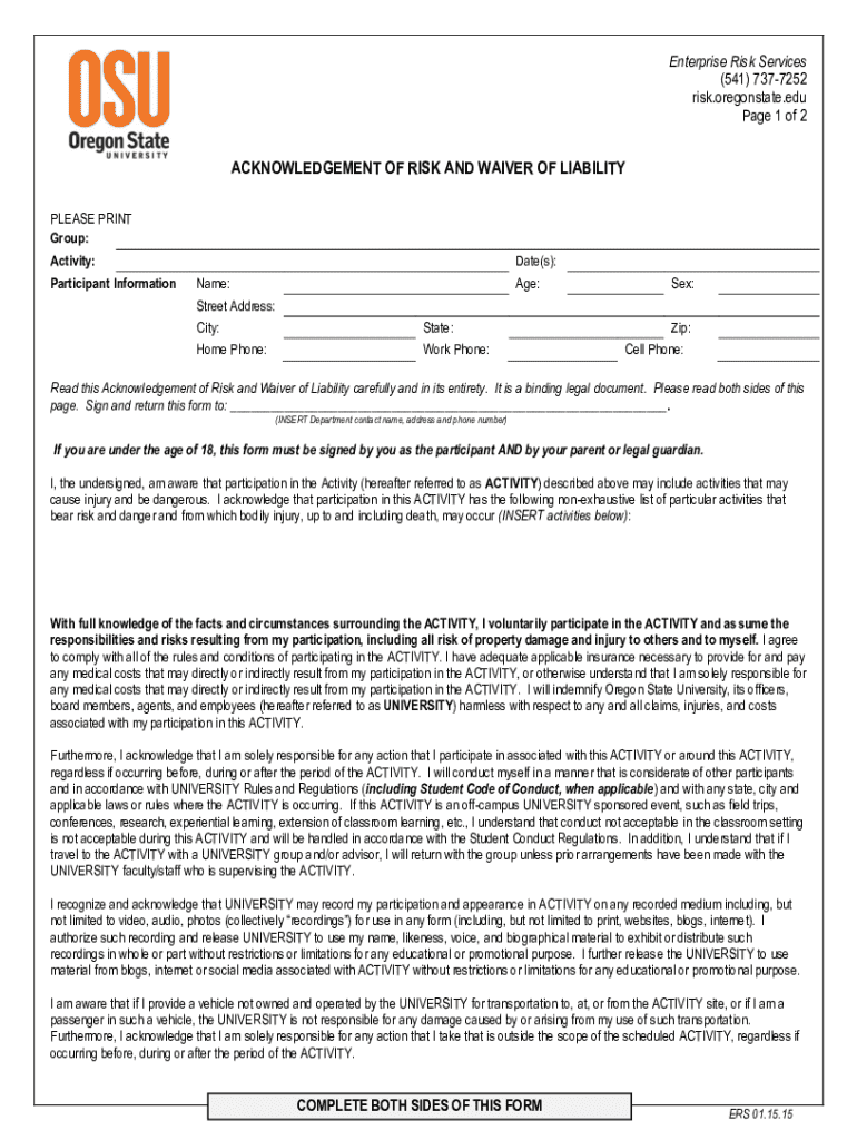 Fillable Online Acknowledgement of Risk and Waiver of Liability Fax ...