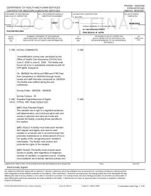 Fillable Online Statement of Deficiencies and Plan of Correction Fax ...