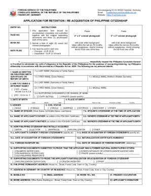 Fillable Online Application for Retention / Re-acquisition of ...