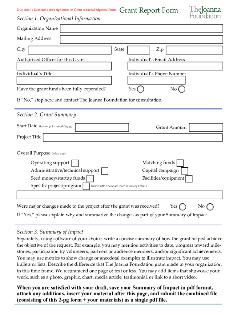 Fillable Online Grant Report Form Fax Email Print - pdfFiller