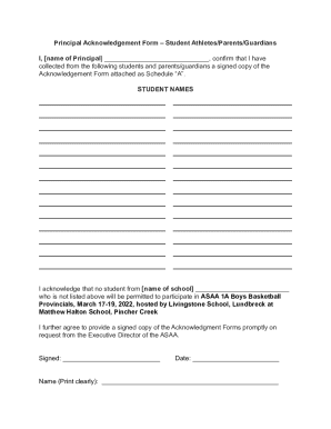 Fillable Online Principal Acknowledgement Form – Student Athletes ...
