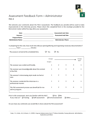 Fillable Online Assessment Feedback Form for Pas-3 Fax Email Print ...