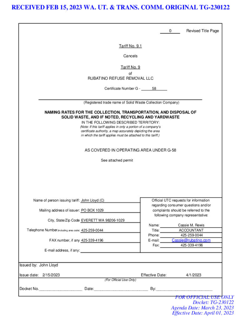 Fillable Online Rubatino Refuse Removal Llc - Tariff Information Fax Email Print - pdfFiller