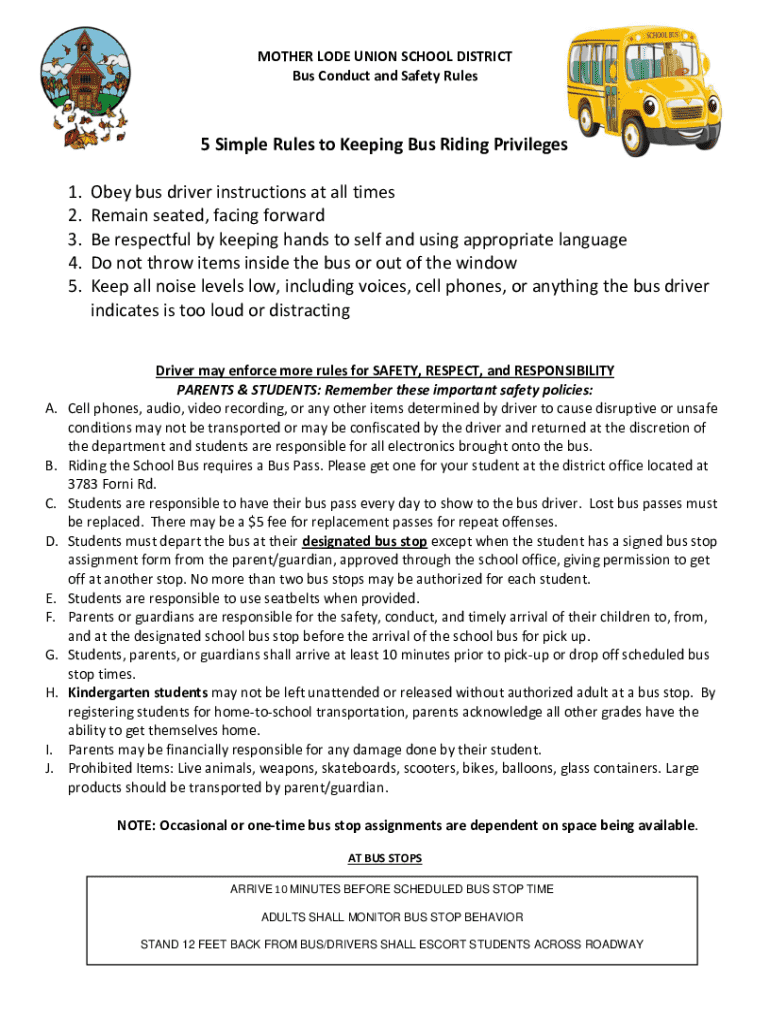 Fillable Online Mother Lode Union School District Bus Conduct and ...