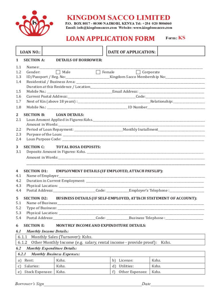 Fillable Online Kingdom Sacco Limited Loan Application Form Fax Email ...