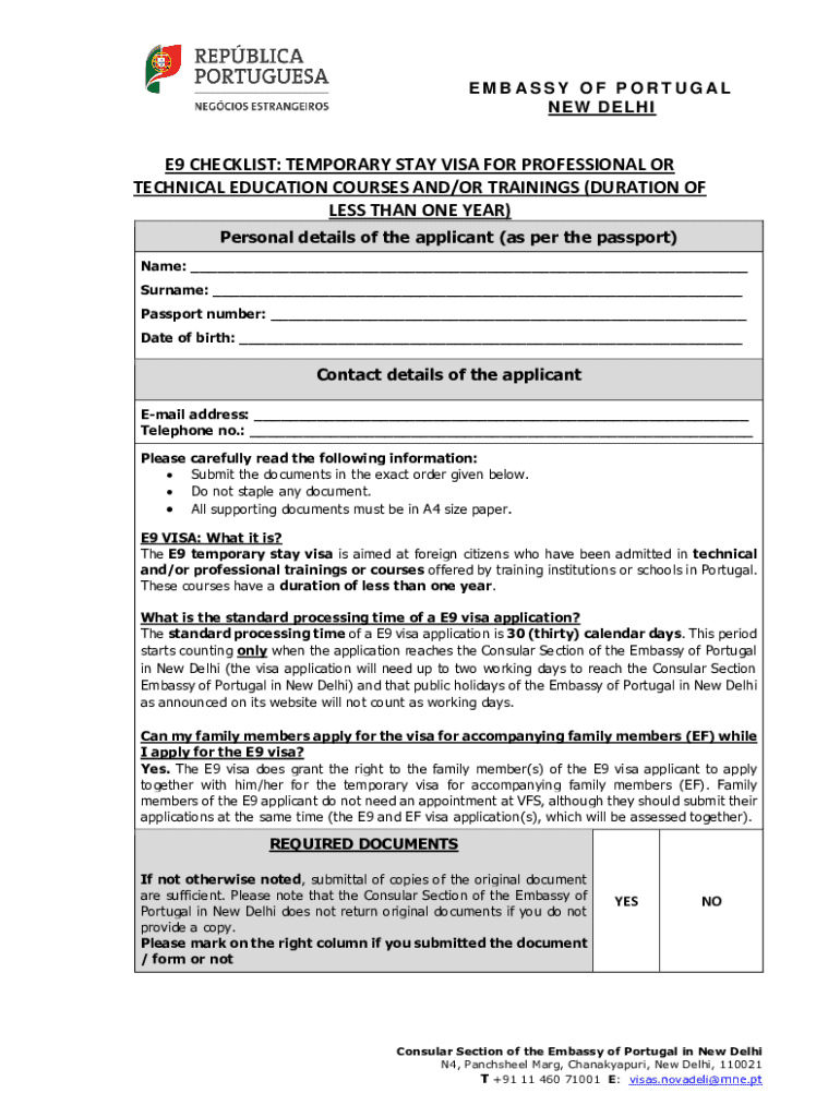 Fillable Online Temporary Stay Visa for Professional or Technical Education Courses and/or ...