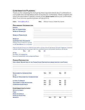 Fillable Online Confirmation Planning Information for Bishop Fax Email ...