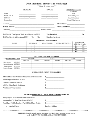 Fillable Online 2023 Individual Income Tax Worksheet Fax Email Print ...