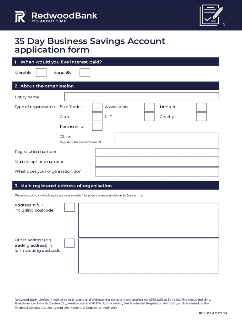 Fillable Online 35 Day Business Savings Account Application Fax Email ...