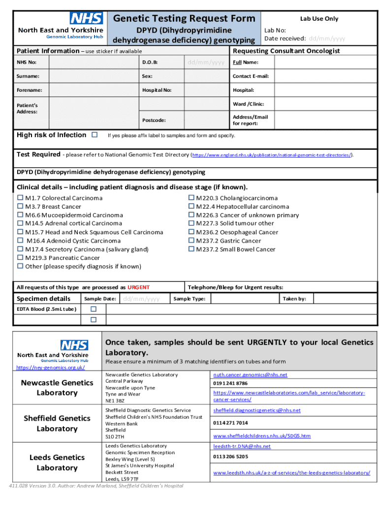 Fillable Online Dpyd Genotyping Request Form Fax Email Print - pdfFiller