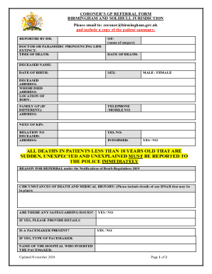 Fillable Online Coroner’s Gp Referral Form - Birmingham and Solihull ...