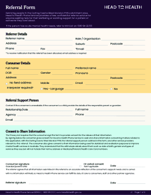 Fillable Online Head to Health Referral Form Fax Email Print - pdfFiller