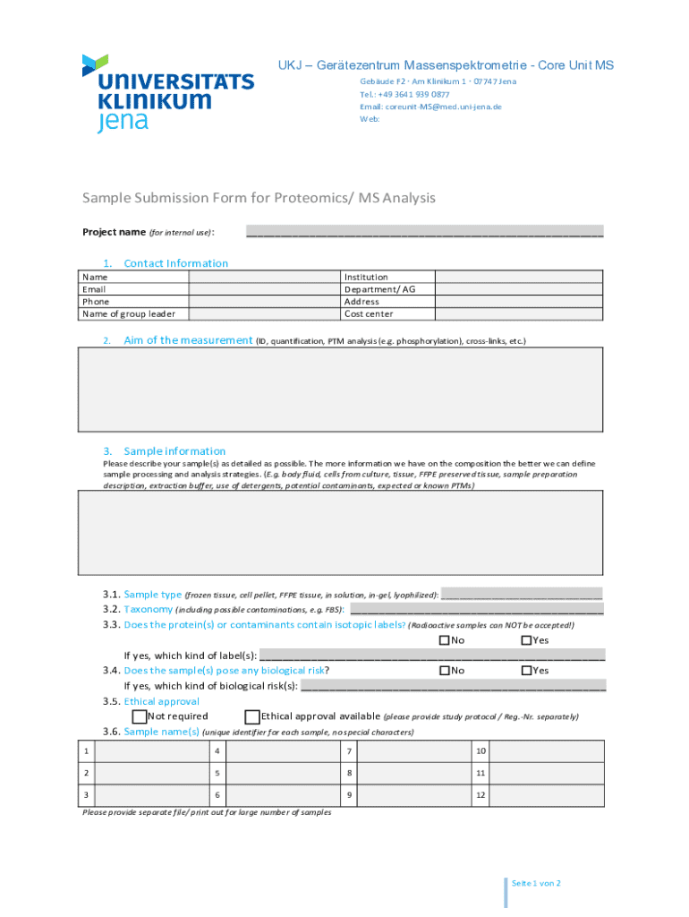 Fillable Online Sample Submission Form Fax Email Print - pdfFiller