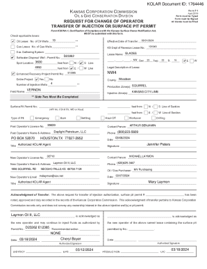 Fillable Online Request for Change of Operator Transfer of Injection or ...
