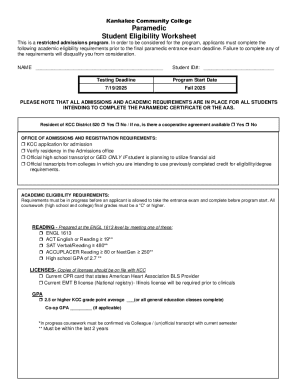 Fillable Online Paramedic Student Eligibility Worksheet Fax Email Print ...