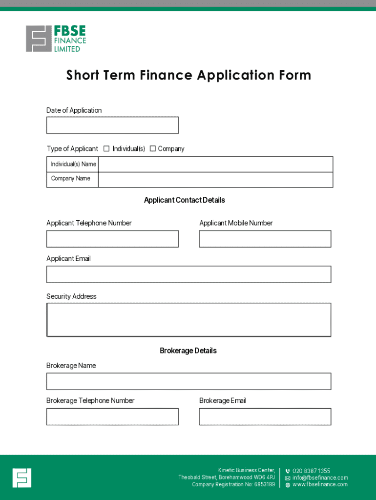 Fillable Online Short Term Finance Application Fax Email Print - pdfFiller
