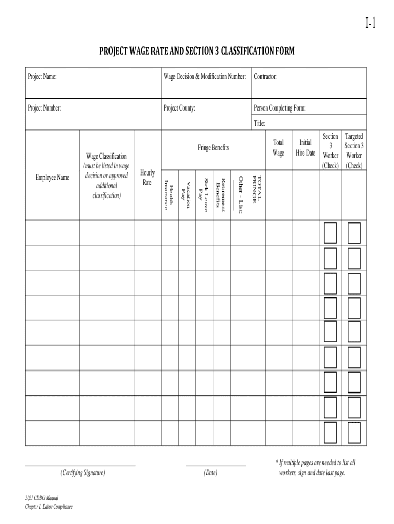 Fillable Online Project Wage Rate and Section 3 Classification Form Fax ...