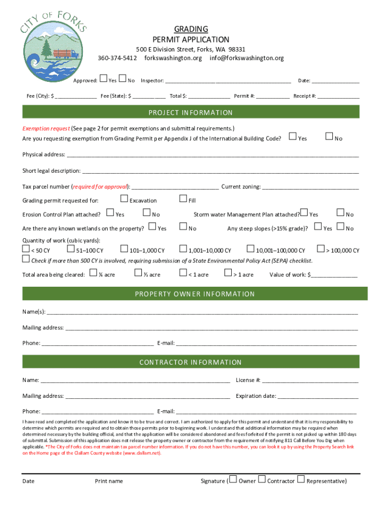 Fillable Online Grading Permit Application Fax Email Print - pdfFiller