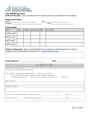 Fillable Online Late Add/drop Form Fax Email Print - pdfFiller