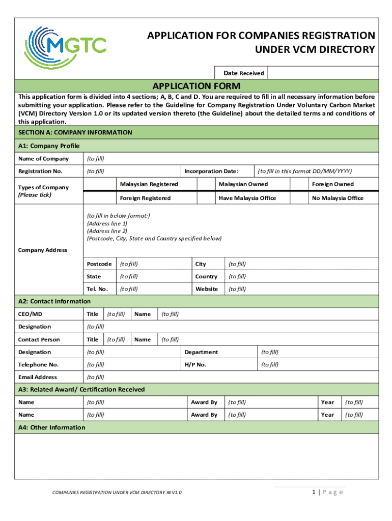 Fillable Online Application for Companies Registration Under Vcm ...