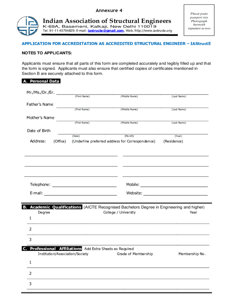 Fillable Online Application for Accreditation as Accredited Structural Engineer – Iastructe Fax ...