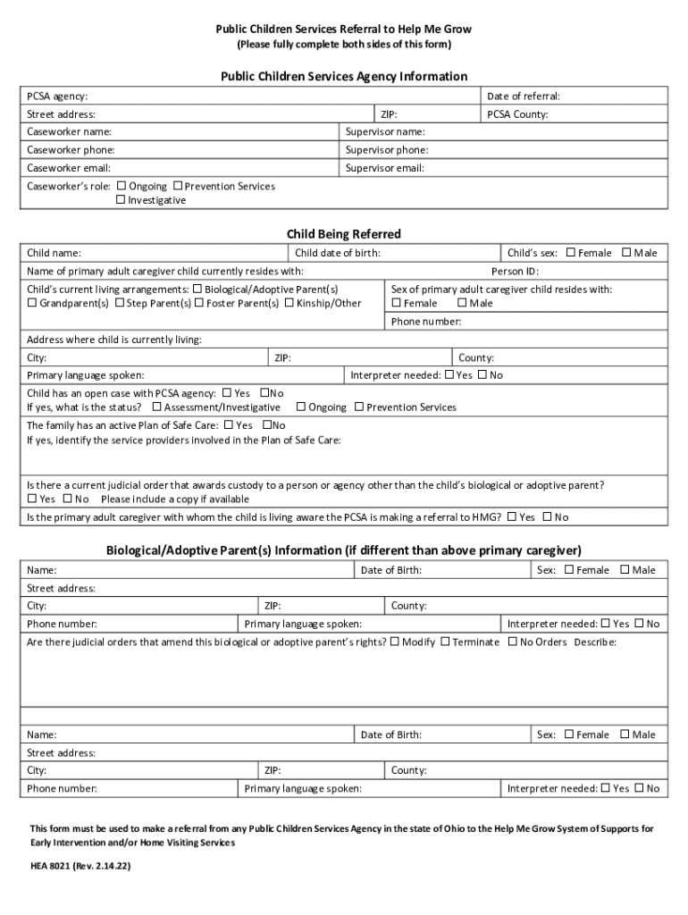 Fillable Online Referral to Help Me Grow System Fax Email Print - pdfFiller