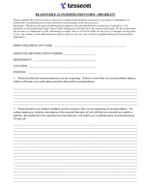 Fillable Online Reasonable Accommodation Form for Disability Fax Email ...