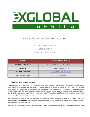 Fillable Online Fais Upfront Disclosure Document Fax Email Print - pdfFiller