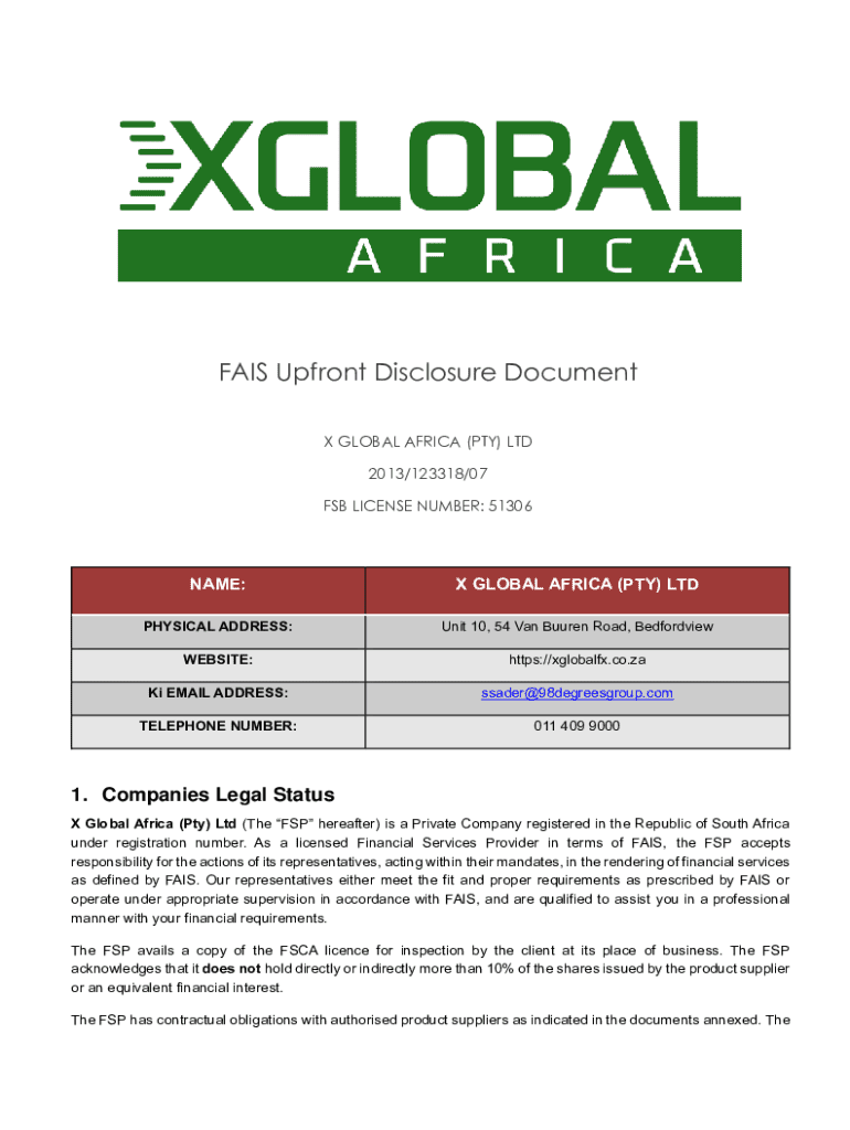 Fillable Online Fais Upfront Disclosure Document Fax Email Print - pdfFiller