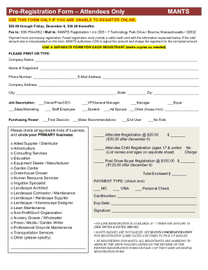 Fillable Online Mants Attendee Registration Fax Email Print - pdfFiller