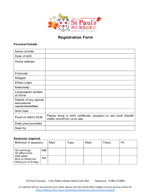 Fillable Online St Paul's Nursery Registration Form Fax Email Print ...