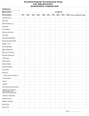 Fillable Online Borrowers Itemized Bid Form Fax Email Print - pdfFiller
