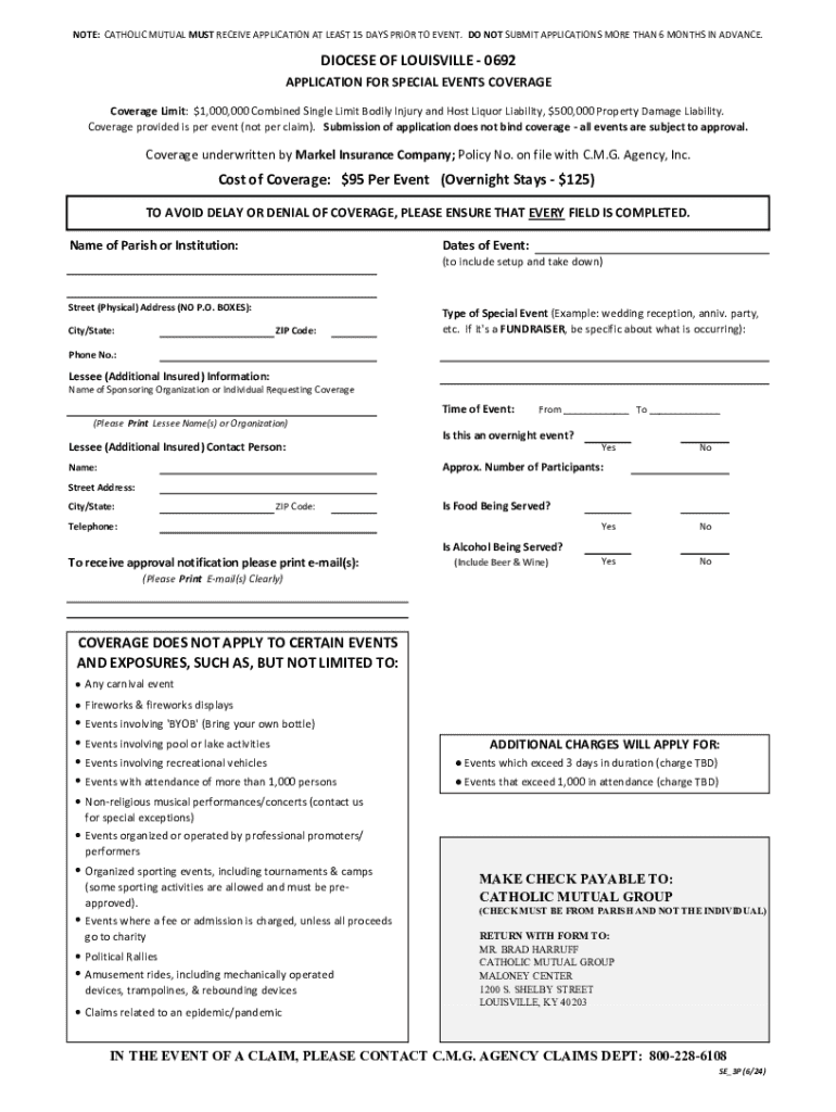 Fillable Online Diocese of Louisville - Special Events Coverage Application Fax Email Print ...