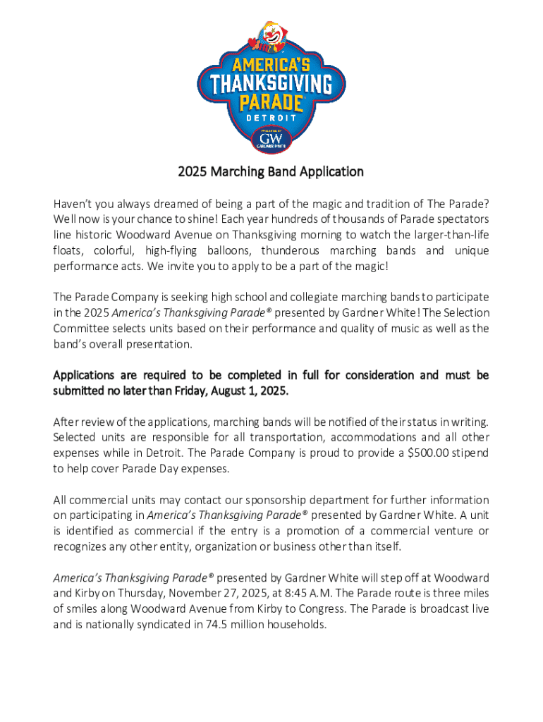 Fillable Online 2025 Marching Band Application Fax Email Print - pdfFiller