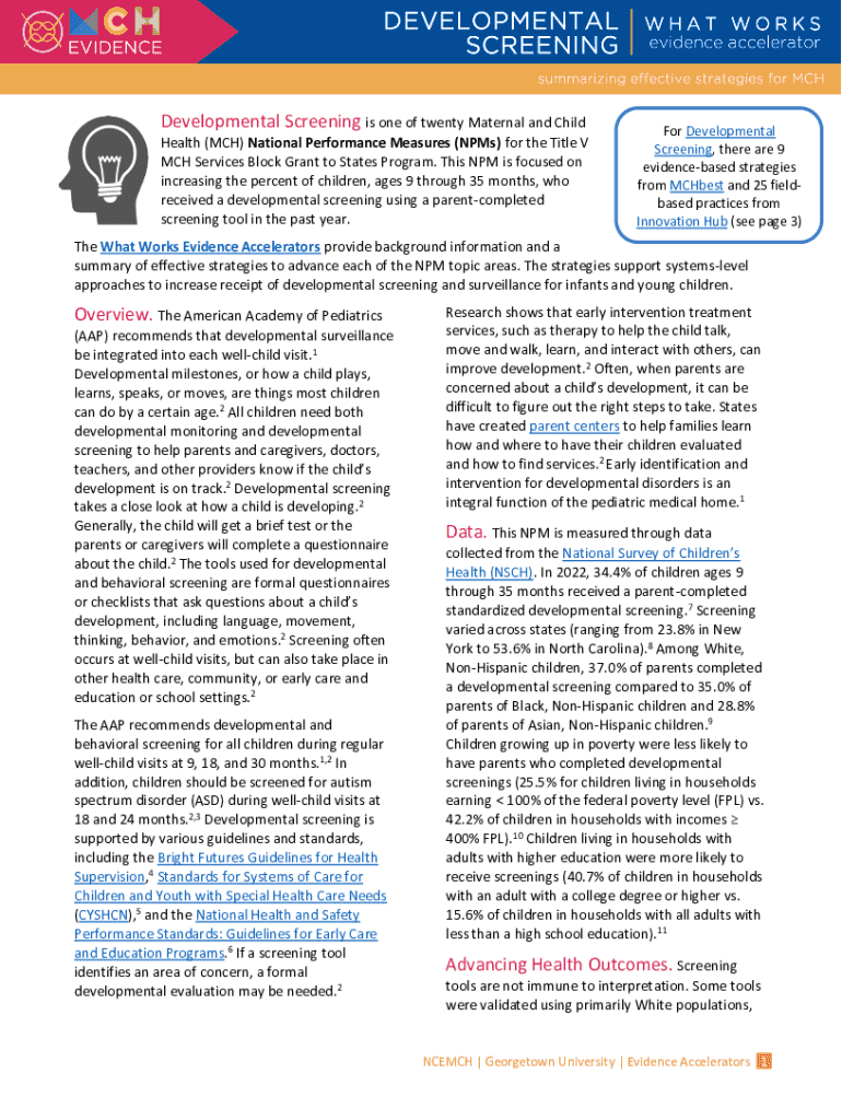 Fillable Online Developmental Screening is one of twenty Maternal and ...
