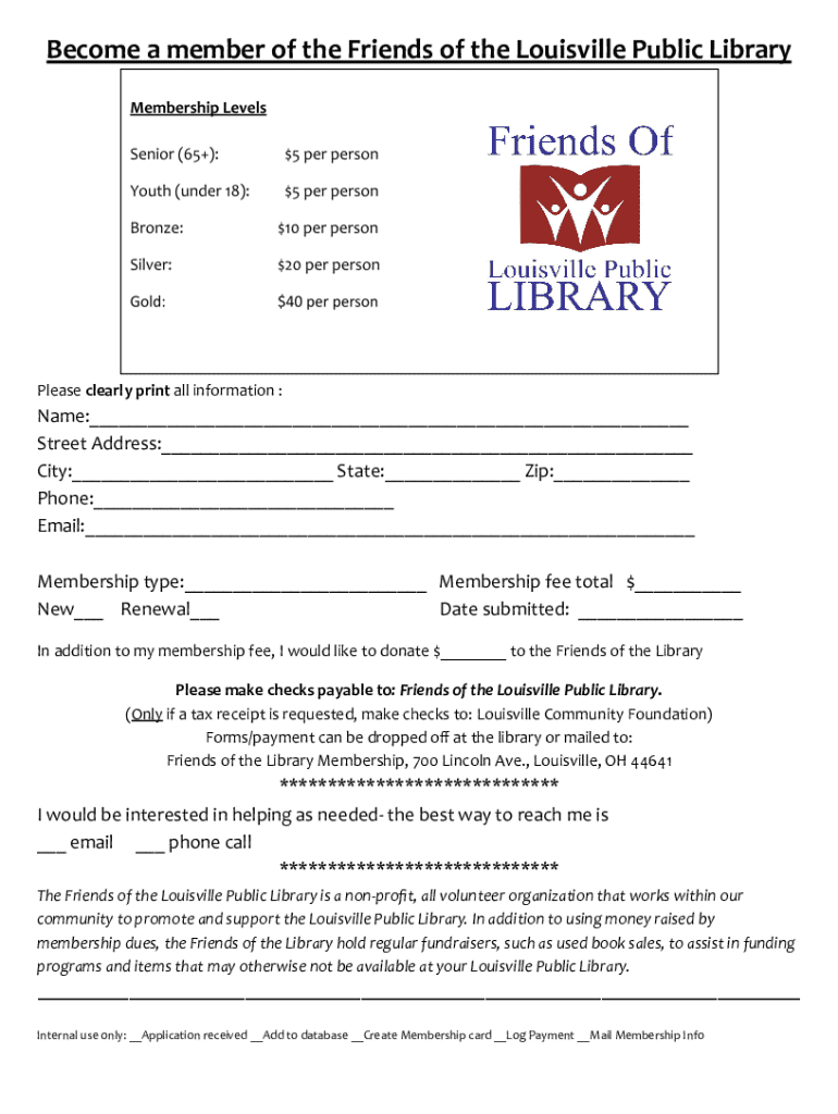 Fillable Online Become a Member of the Friends of the Louisville Public Library Fax Email Print ...