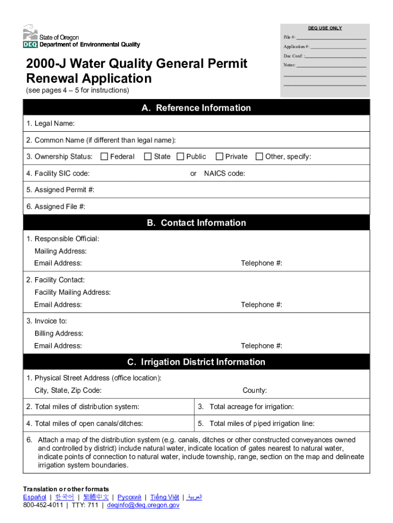 Fillable Online 2000-j Water Quality General Permit Renewal Application ...