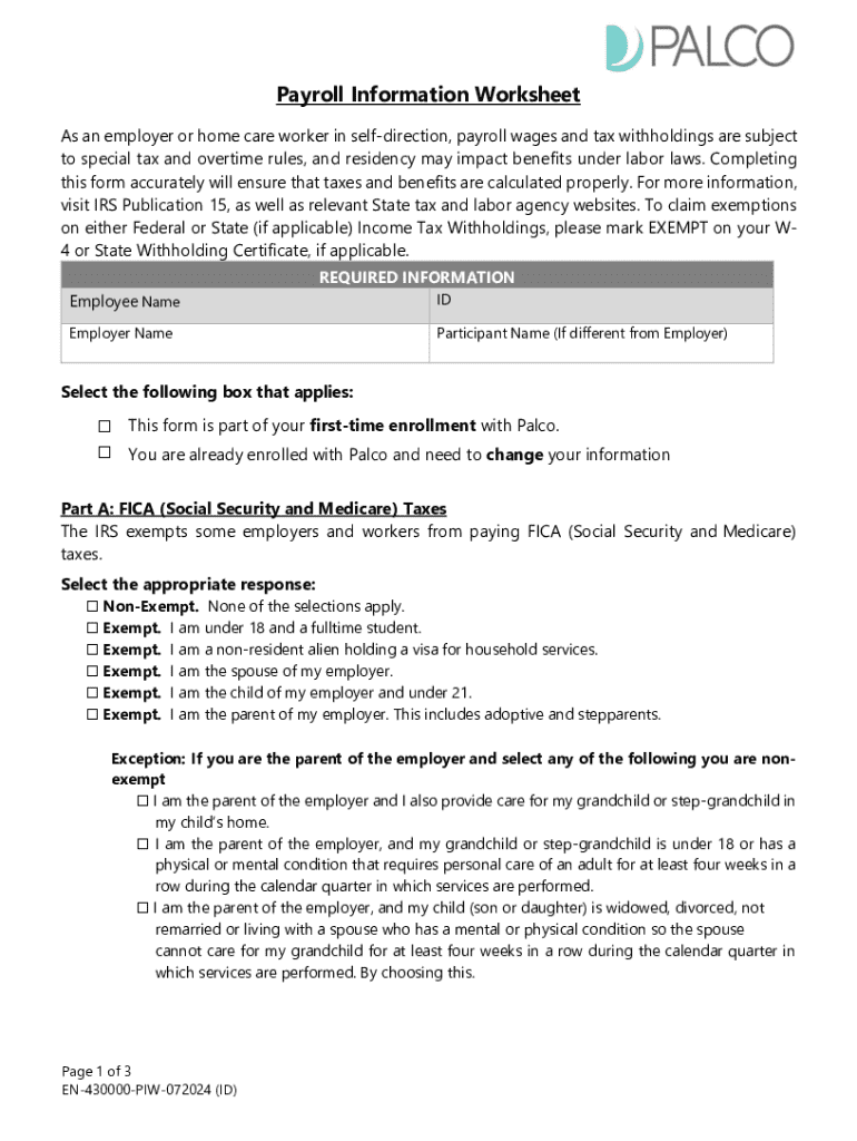 Fillable Online Payroll Information Worksheet Fax Email Print - pdfFiller